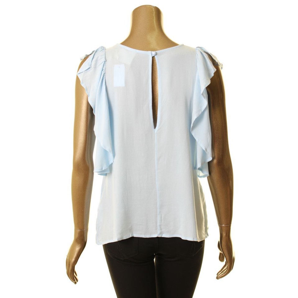 PPLA NEW Women's Light Blue Ruffled Trim Cammy Woven Blouse Shirt Top M ...
