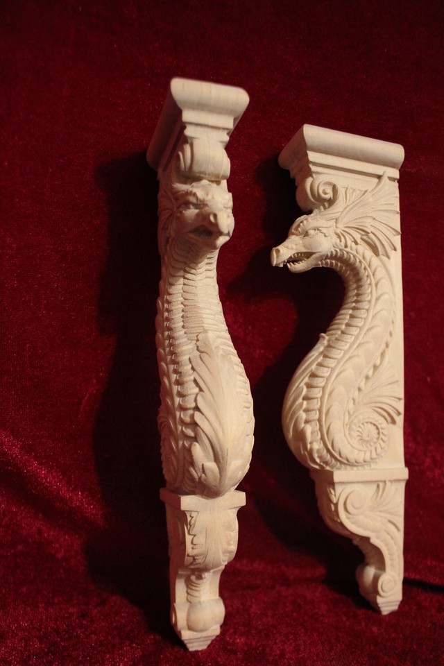 20" Dragon Corbel, Wooden Corbel, Rustic Corbel, Fireplace Surround ...