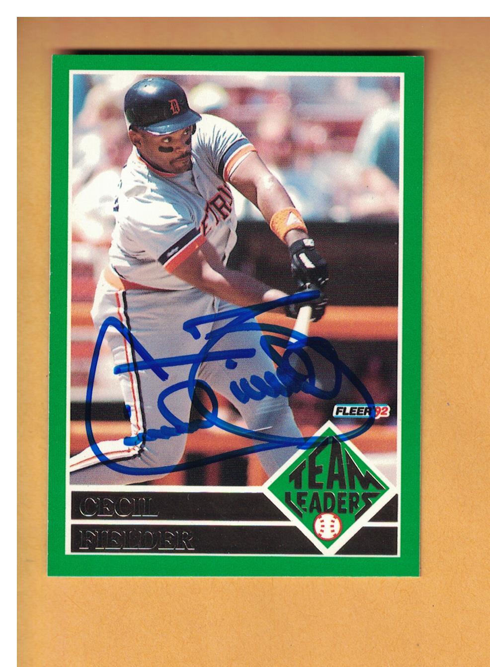 Cecil Fielder Autographed 1992 FLEER TEAM LEADER BASEBALL CARD SIGNED ...
