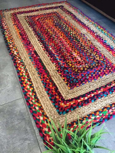Rug Jute & Cotton Natural Handmade Rectangle Carpet Runner Braided Area ...