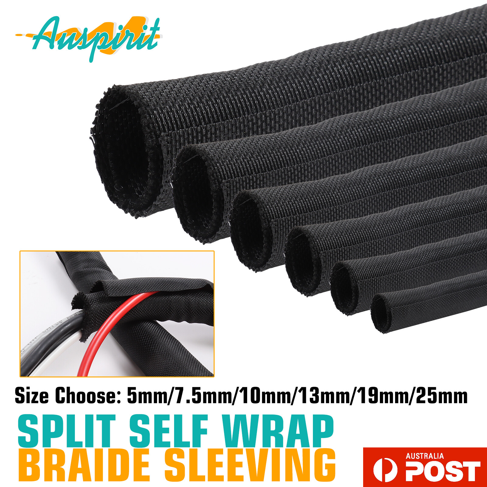 Self-Closing Braided Sleeving Split Loom Wire Wrap Auto Cable Resist ...