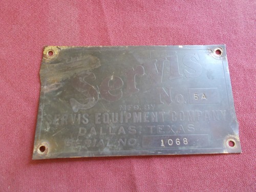 VINTAGE SERVIS EQUIPTMENT BRASS NAME MODEL/ SERIAL/ # PLATE | eBay