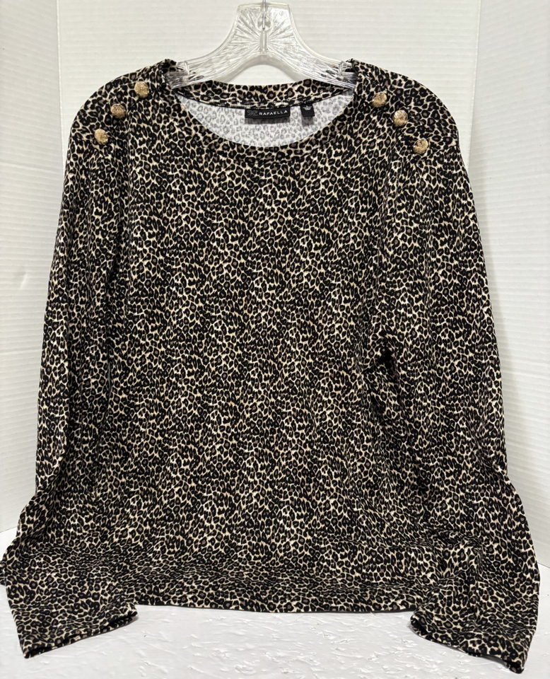 Rafaella Cheetah Print Top Women's L Gold Button Accents Long Sleeve ...