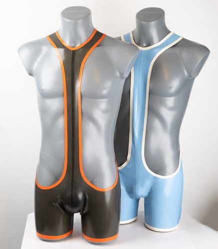 Rubber men's Open Back Suit, Light Blue with White Trim Size 30"/76cm ...