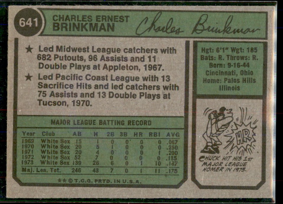 1974 Topps Chuck Brinkman #641 Chicago White Sox | eBay