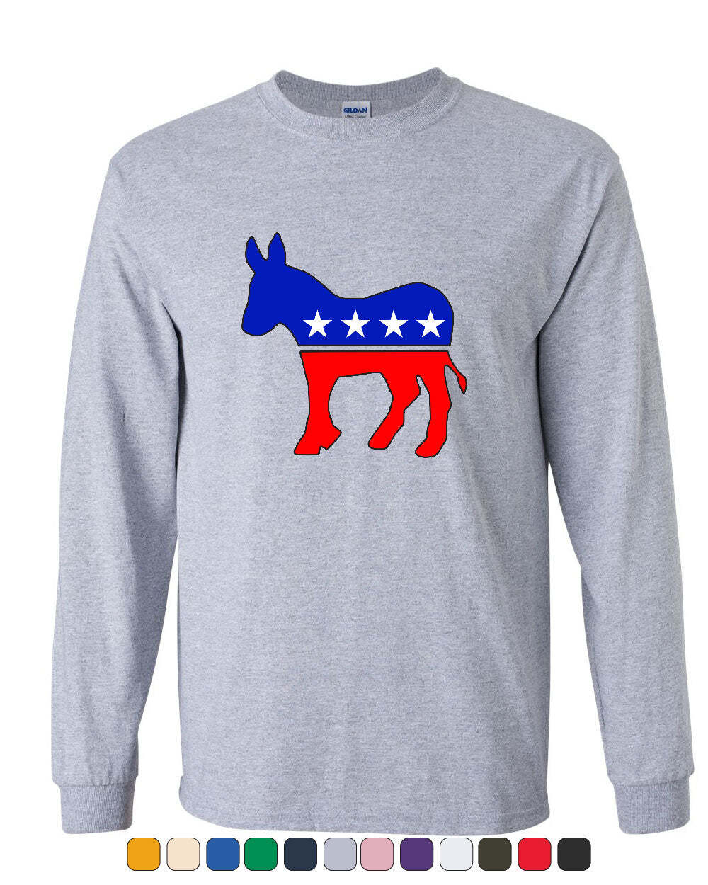 Democratic Party Donkey Logo Long Sleeve T-Shirt Political Liberal Left ...
