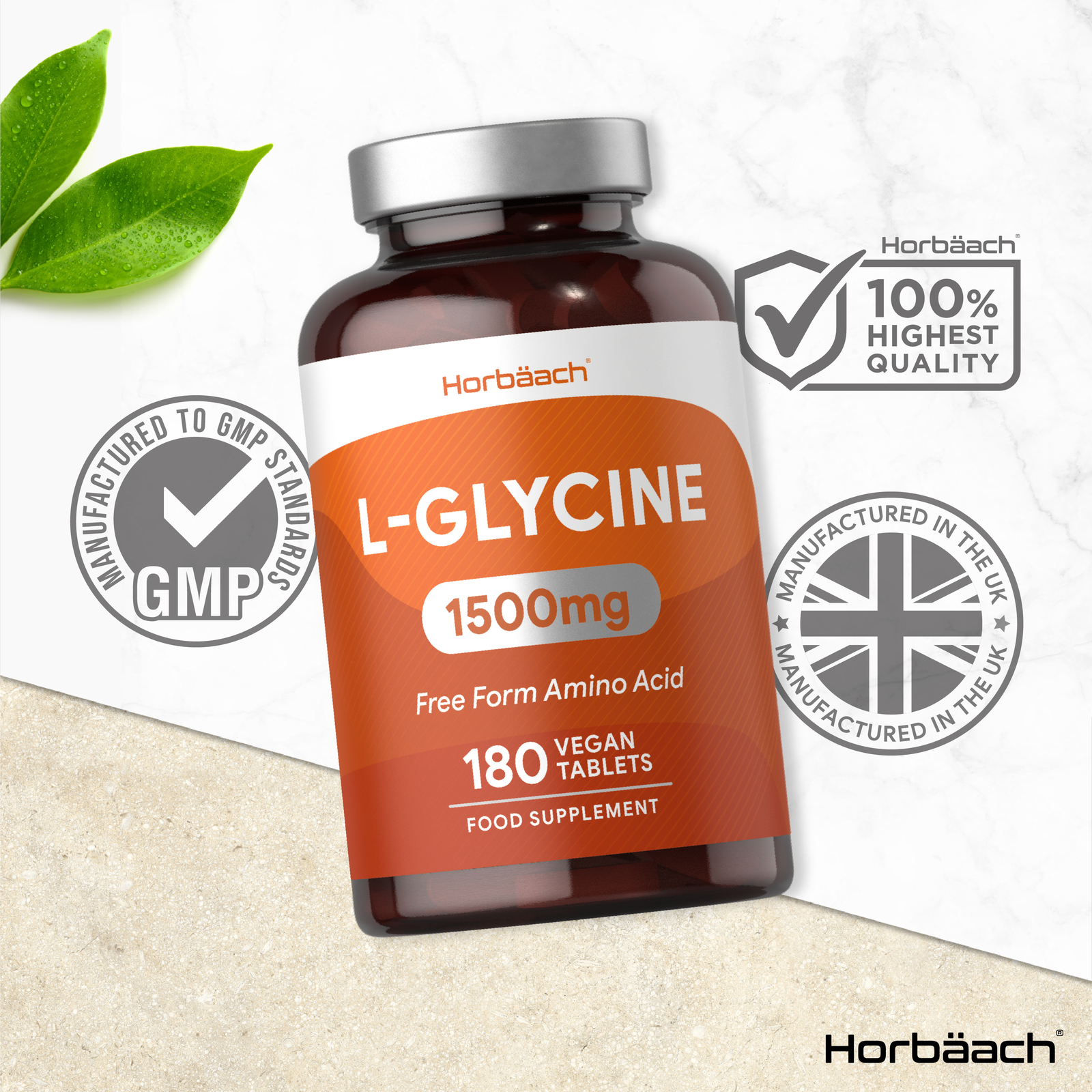 L-Glycine Supplement 1500mg | 180 Tablets | By Horbaach 5056370305288 ...