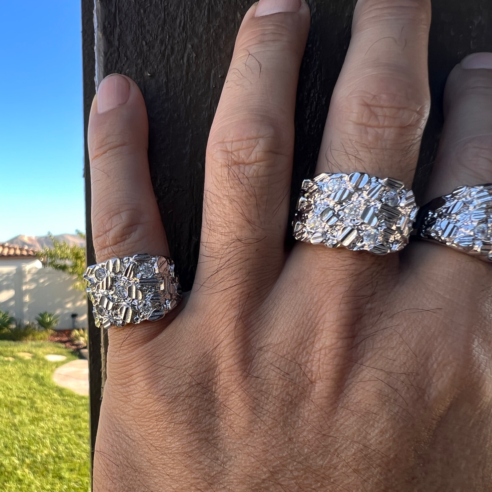 Mens Natural Real Solid 925 Sterling Silver RIng Iced Flooded Out ...