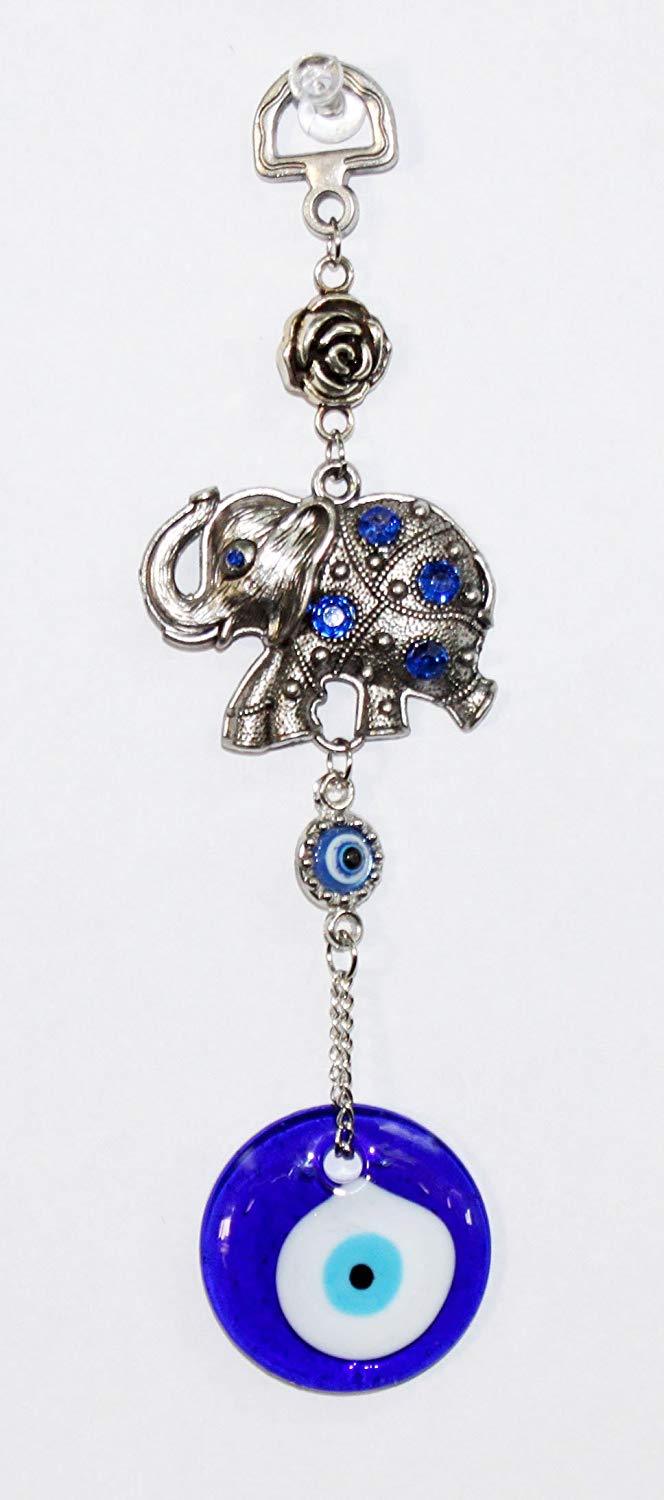Blue Evil Eye Elephant w Flower Amulet Protection Wall Hanging Home ...