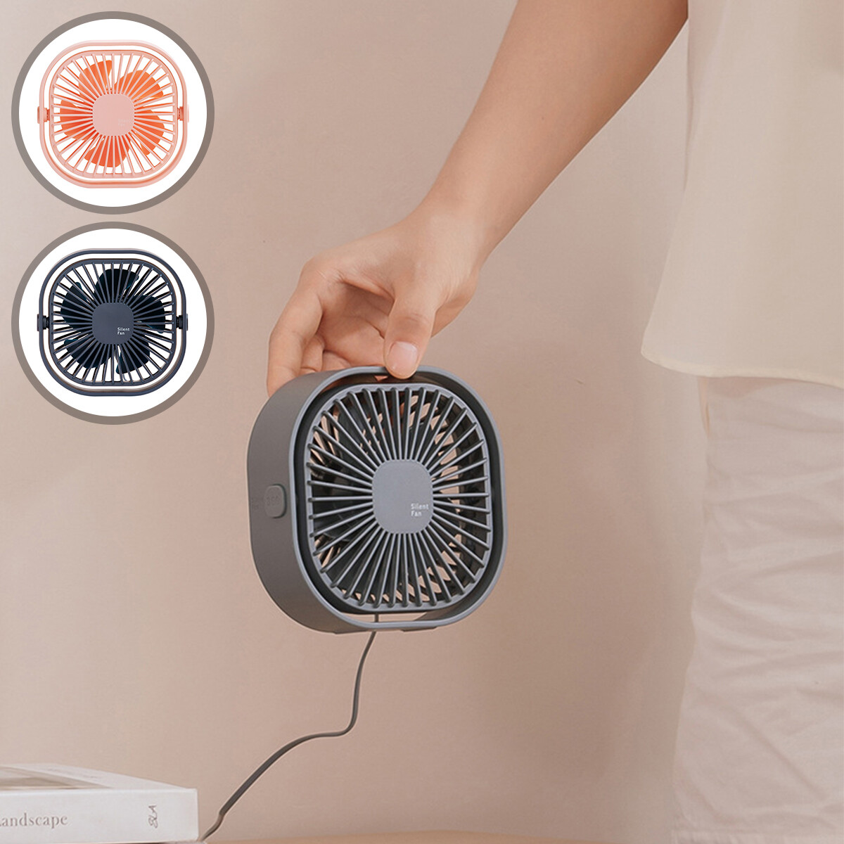 USB Desk Fan 5-Blade Portable Small Table Fan with 360°Rotatable 3 ...