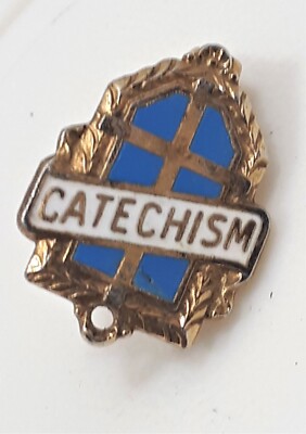 Vintage Catechism Pin Catholic Religious Cross Blue White Enamel ...