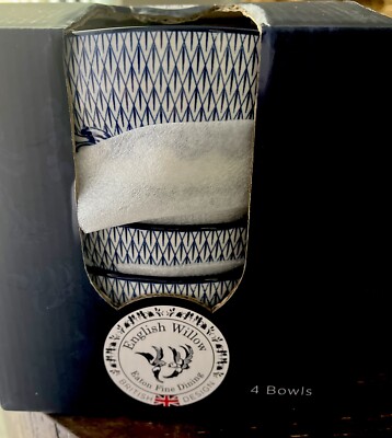 Set Of 4 English Willow Soup/Cereal Bowls Blue And White Eaton Fine ...