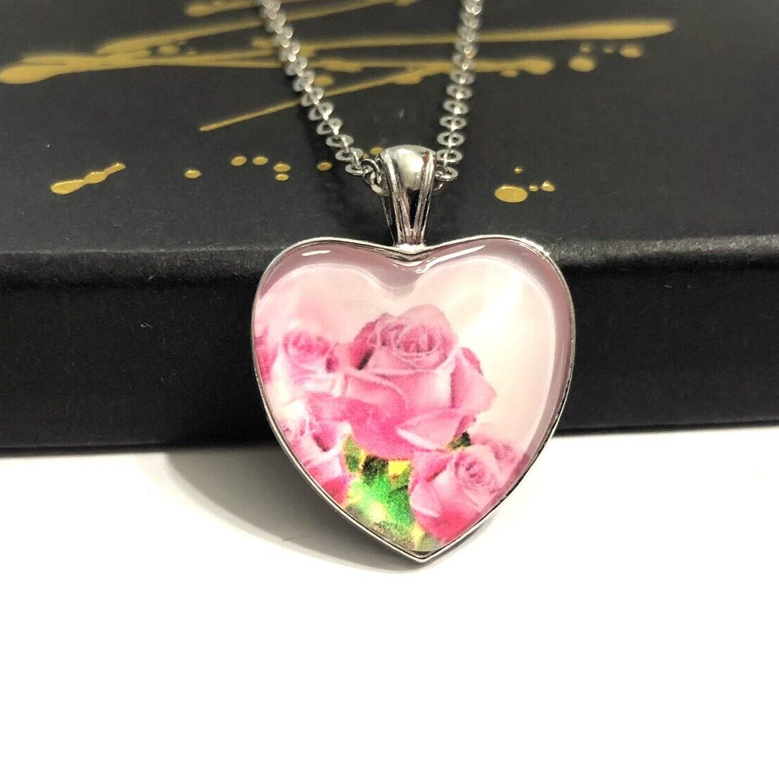 Beautiful Heart Rose Pendant Necklace - Pink | eBay