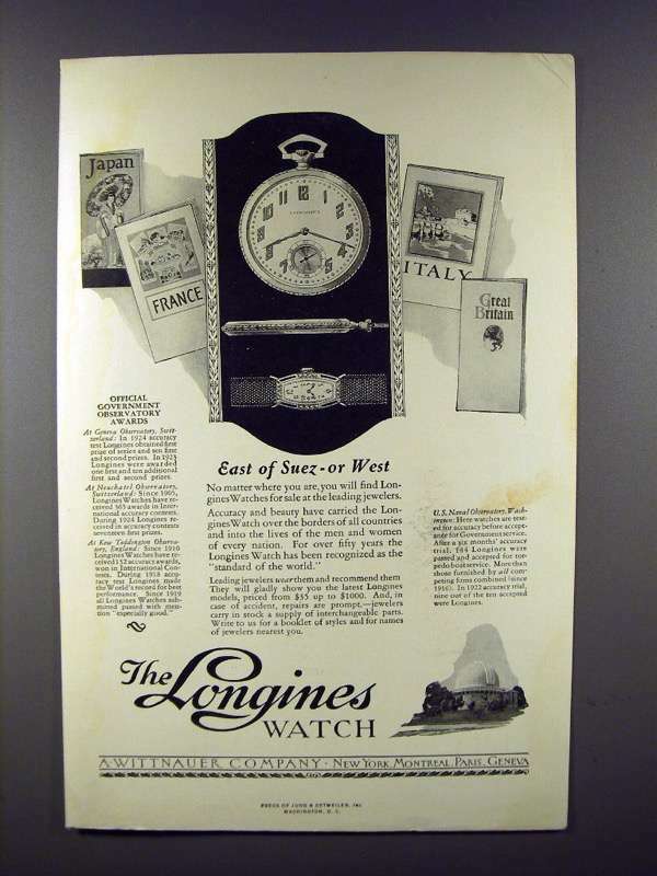 1925 Longines Watch Ad - East of Suez or West | eBay