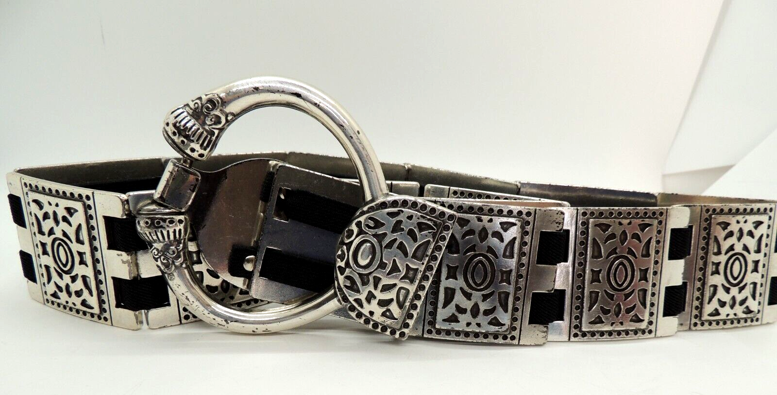 Vintage 70s Waist Belt Etched Silver Tone Elastic Chunky Heavy Detailed ...