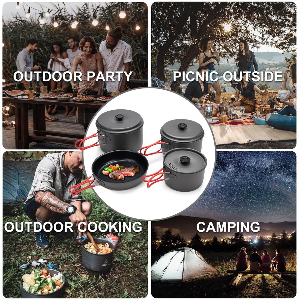 Camping Cookware Set Camping Gear Pots Pans Set Included Mesh Carry Bag ...