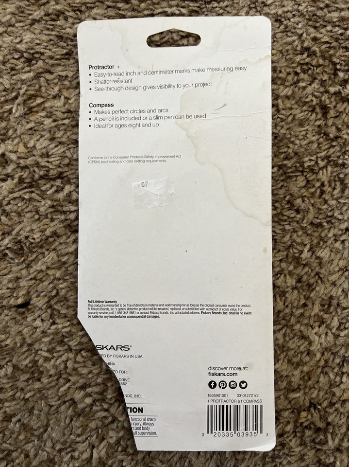 Fiskars Protractor Compass Set School Math Geometry Drawing Art 6"&12 ...