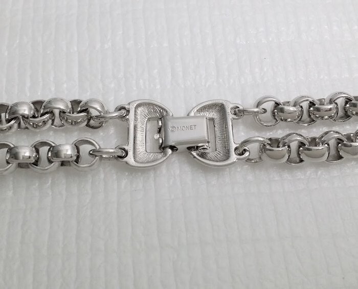 Vintage Signed MONET Silver Tone Chunky Heavy Rolo Link Two Strand ...