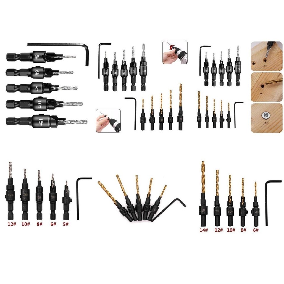 Office Drill Bit Wrench Accessories Black Chamfer Countersink HSS Drill ...