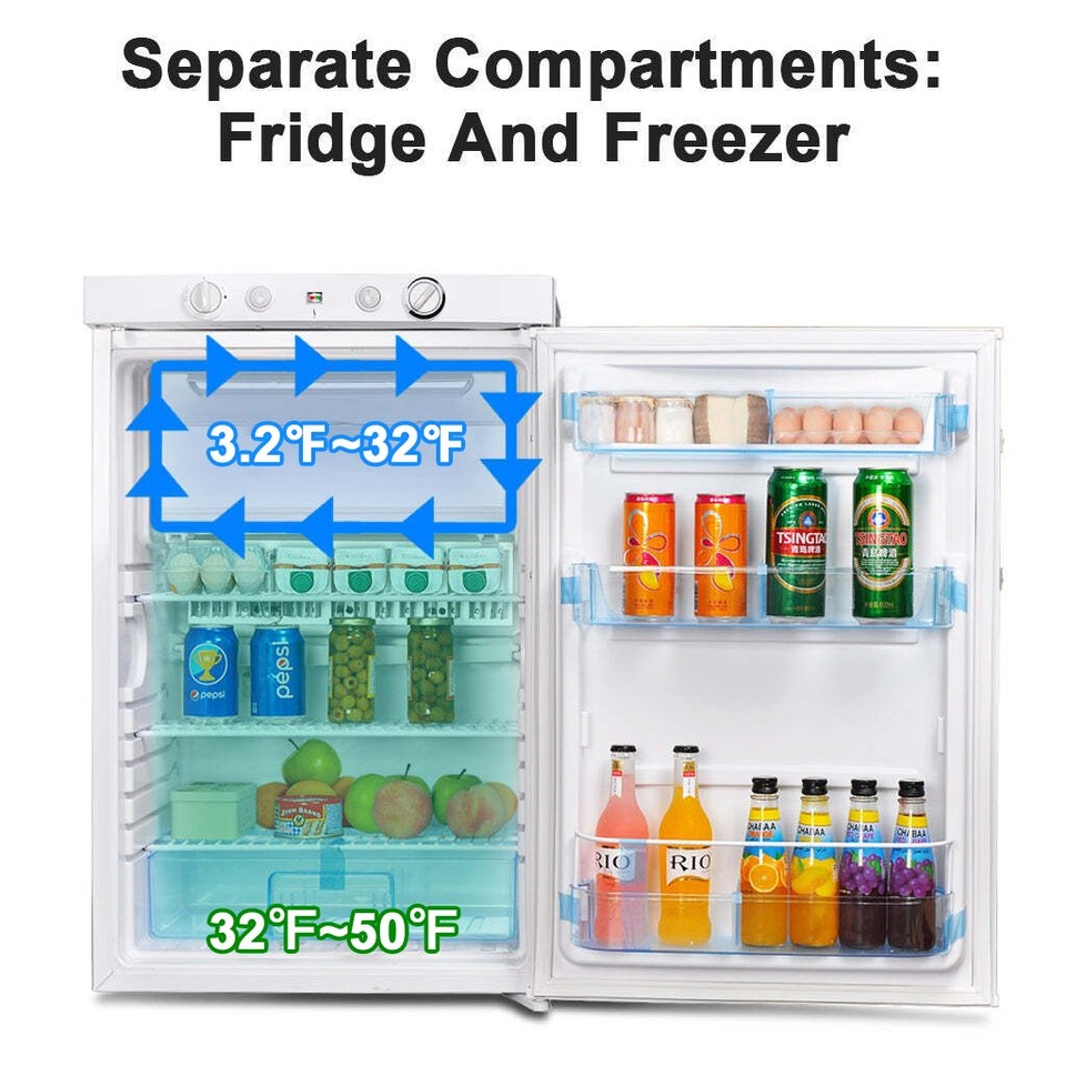 12V 110V Propane Fridge Freezer Campervan Caravan LP Gas Refrigerator 3 ...