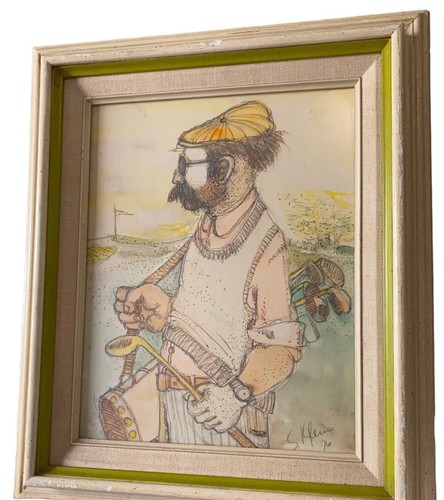 Stuart Klein Framed Drawing Golfer Cartoon 70s Art Hipster Signed ...