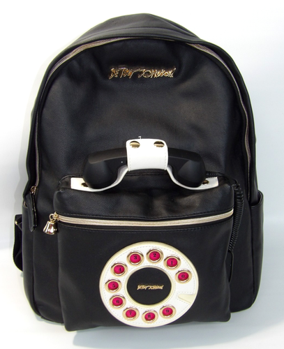 Betsey Johnson "Call Me" Phone Black 16" Backpack Kitsch Works! | eBay
