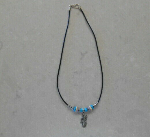 Mermaid Charm Holding Starfish 18" Necklace Black Leather Cord Hard ...