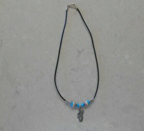 Mermaid Charm Holding Starfish 18" Necklace Black Leather Cord Hard ...