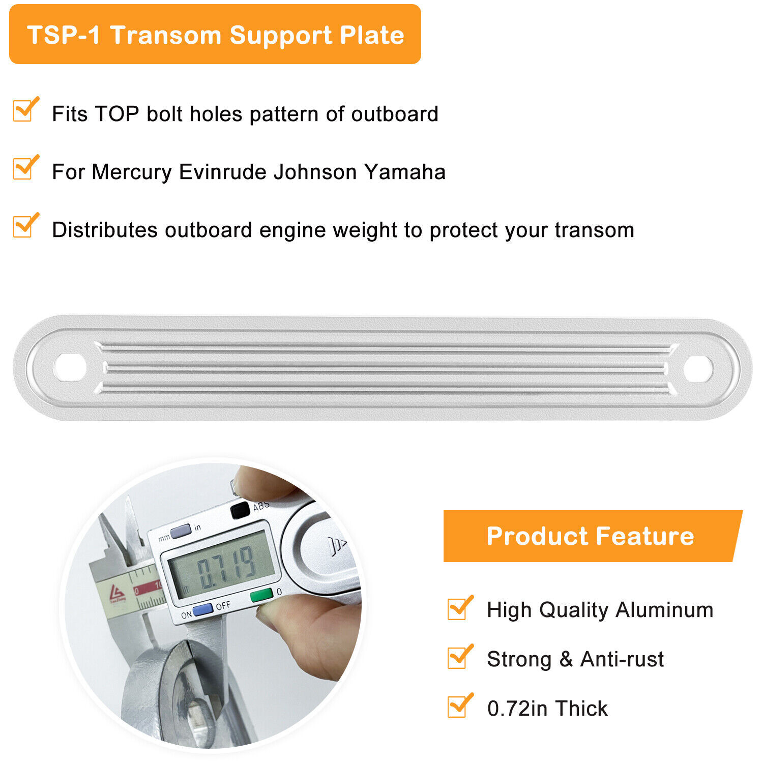 TSP-1 TSP-2DP Transom Support Plate for Top,Lower Support Bolt Holes 15 ...