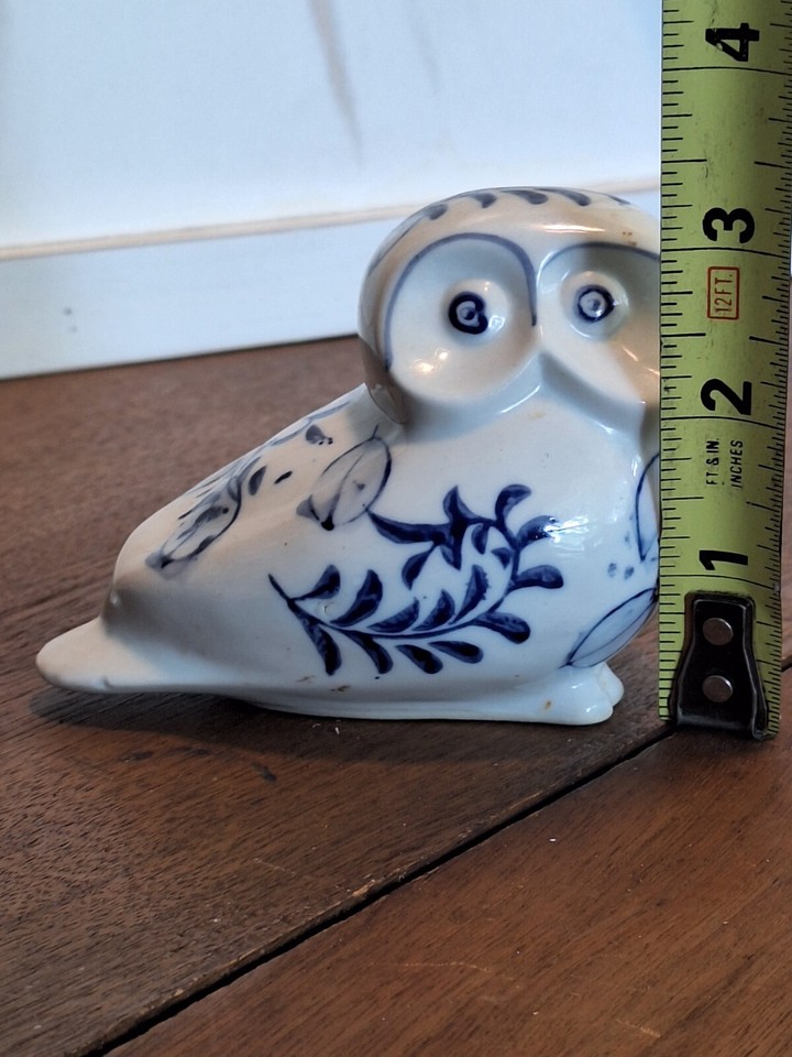 Vintage Ceramic White Owl w/Blue Floral Design Small 3"T Penny Bank ...