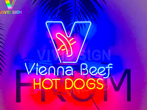 Vienna Beef Hot Dogs 19"x15" Real Glass Neon Light Sign Handmade Visual ...