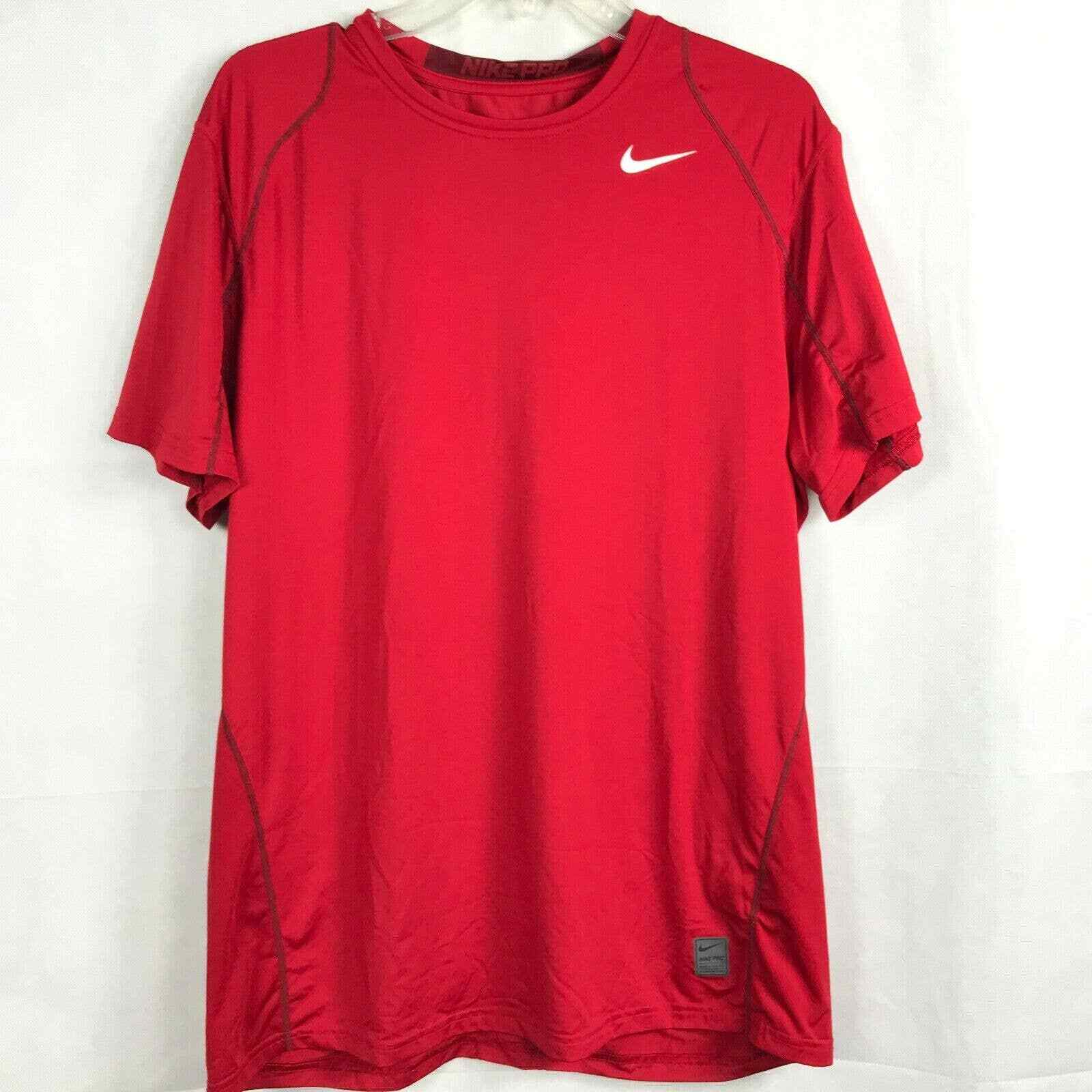 Nike Pro T-Shirt Men XL Dri-Fit Mens Red Stretch Knit Mesh Back Fitted ...