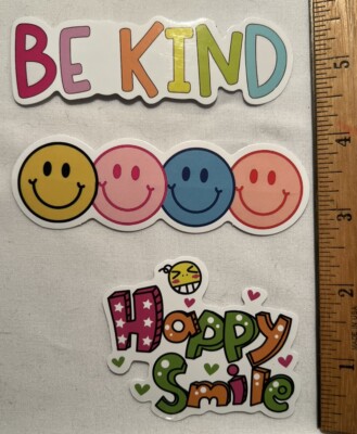 Lot of 3 Smiley Face HAPPY SMILE BE KIND skateboard laptop vinyl decal ...