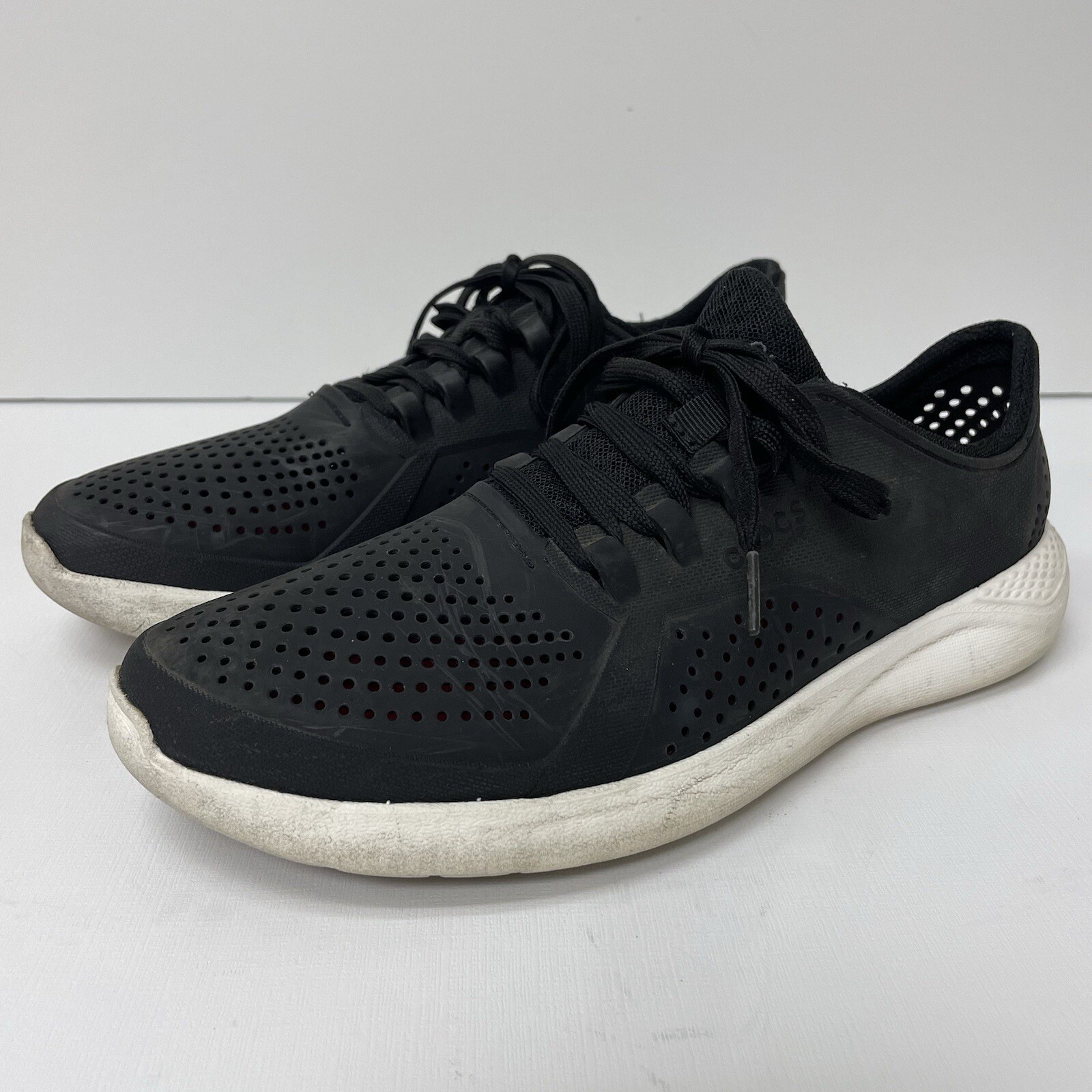 Crocs LiteRide Pacer Black Rubber Mesh Lace Up Shoes … - Gem