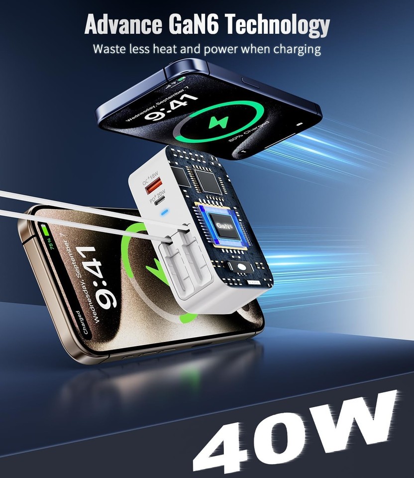 4 in 1 Retractable Wall Charger with Dual Cables,40W Retractable Phone ...