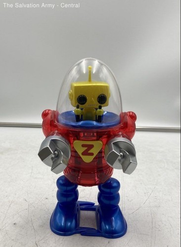 Classic Motorworks Red Blue Yellow Wind Up Robot Toy Transparent Dome ...
