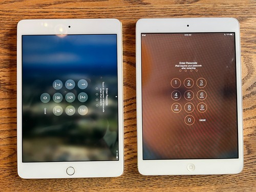 Pair APPLE iPAD MINI Model A1538 Silver & A1432 Rose Gold Power On No ...
