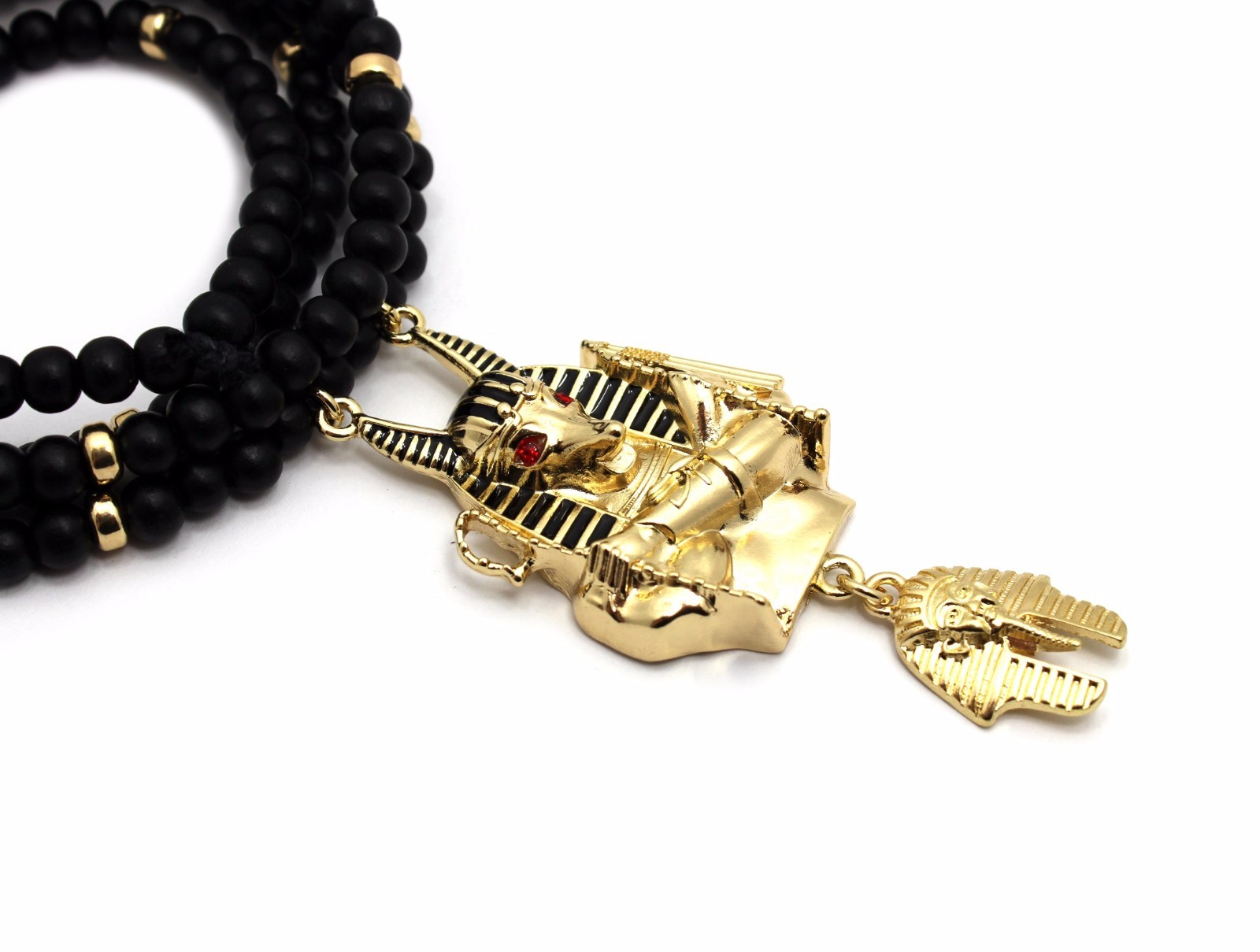 NEW ANUBIS, ANKH, KING TUT, NEFERTITI PENDANT & 30" WOODEN BEAD CHAIN ...