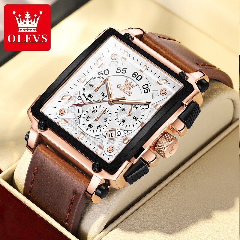 OLEVS Waterproof Sports Watches Men Quartz Leather Watch Luminous ...