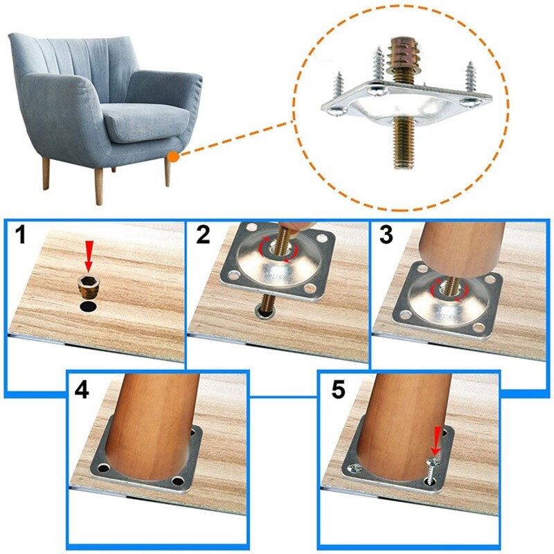 Sofa Legs Mounting Bracket Set With Screws Furniture Hardware Corner ...