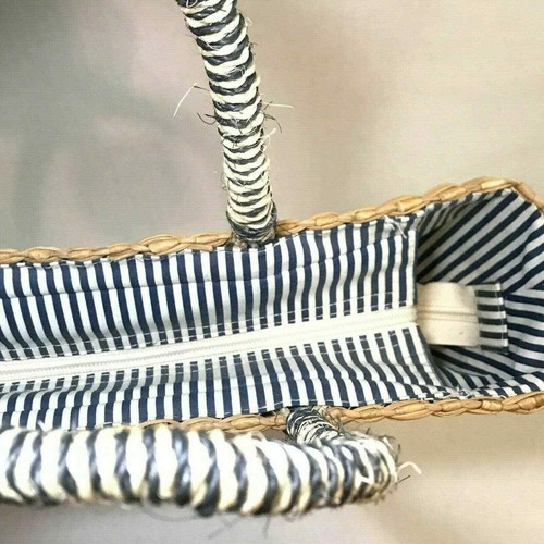 Straw Handbag Purse Ocean Fish Striped Inside Liner with Pockets 13 x 9 ...