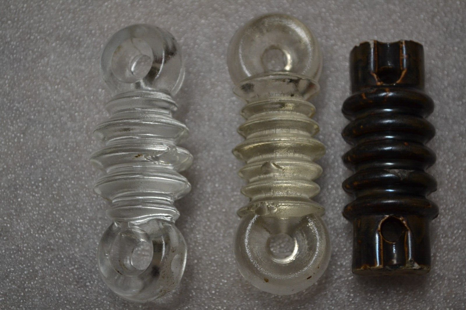 Lot of 3 Glass & Porcelain Coil Electrical Radio Strain Antenna Wire ...