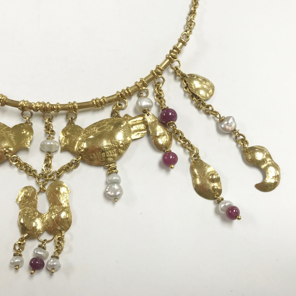 e793 Vintage 18K Yellow Gold Unique Misani Milan Handmade Pearl Garnet ...