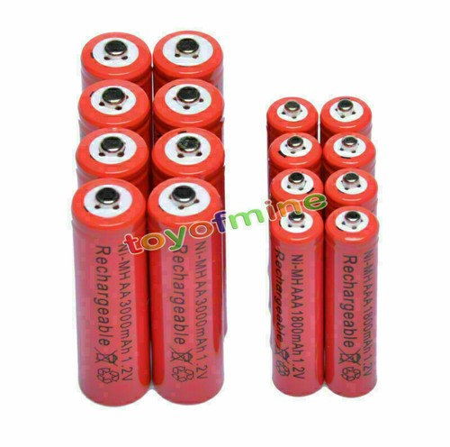 8 AA 3000mAh + 8 AAA 1800mAh 1.2V NI-MH Rechargeable Battery 2A 3A Red ...