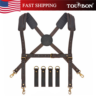 TOURBON Heavy Duty Tool Carry Harness Work Leather Strap for Suspender ...