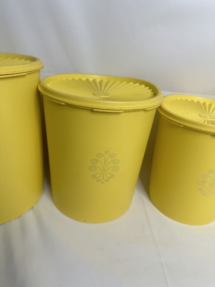 Vintage 1970's Tupperware SET of 5 NESTING CANISTERS Yellow Harvest ...