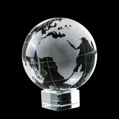 Glass Clear World Earth Globe Etched Crystal World on Stand 80mm ...
