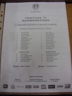 06/09/2005 Leeds United Reserves v Manchester United Reserves (Single ...