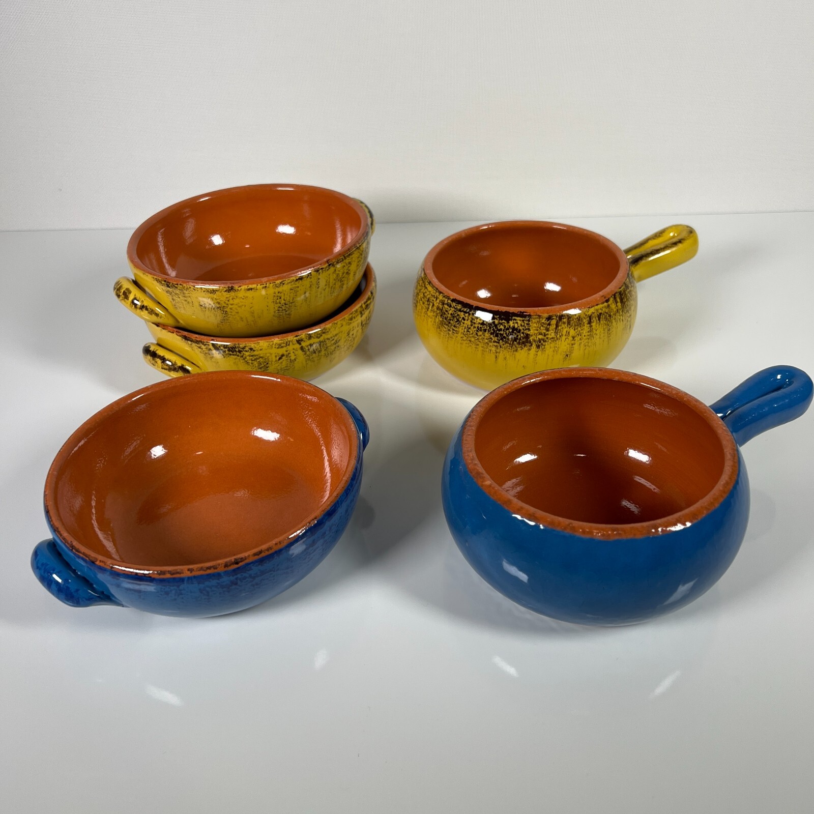 DE SILVA Pottery Terracotta Soup Chili Bowl Blue Yellow 5 Piece Set ...