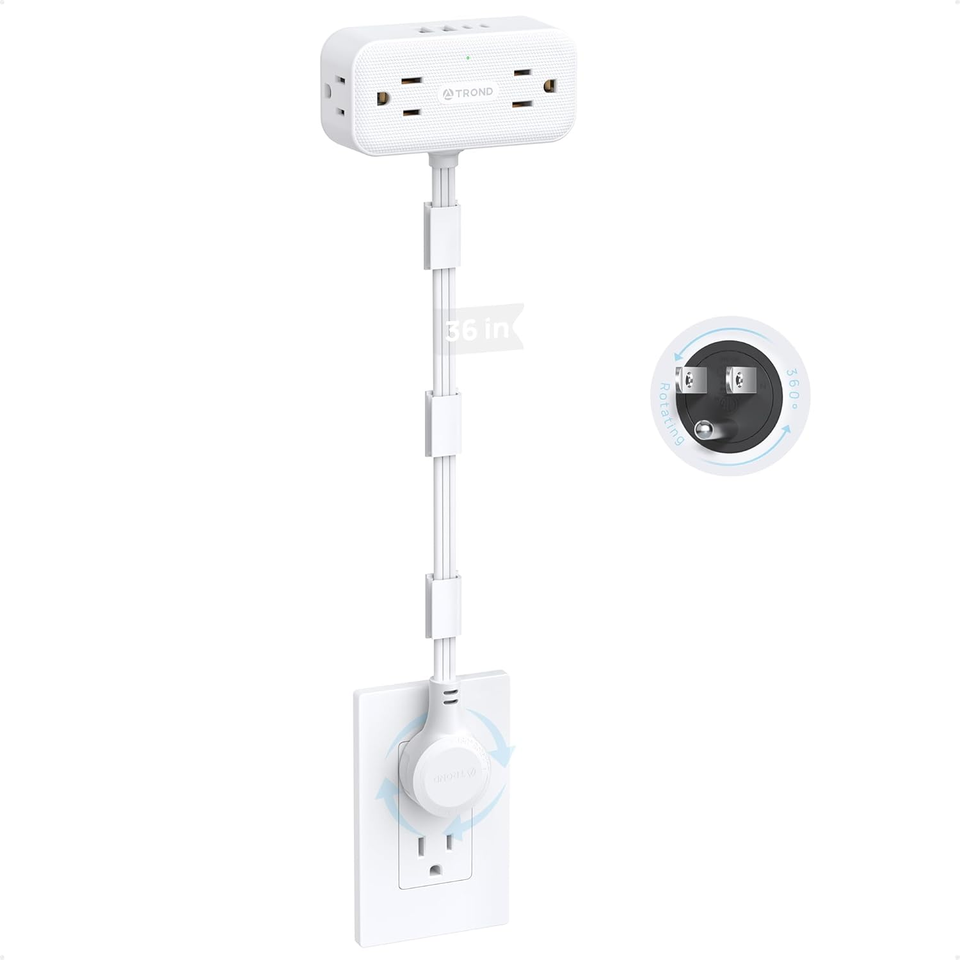 360° Rotating Plug Outlet Extender Stick 36 in Electrical Multi Plug ...